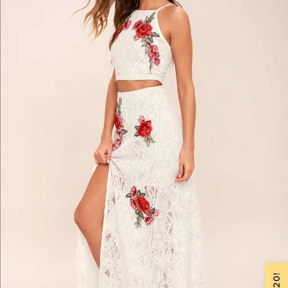Lulu’s 2 Piece Ivory Lace Maxi Dress “Take A Vow” - Gem